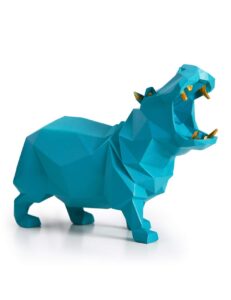 haucoze hippo statue sculpture modern decor home gifts animal figurine table centerpiece crafts polyresin arts blue 7.1inch