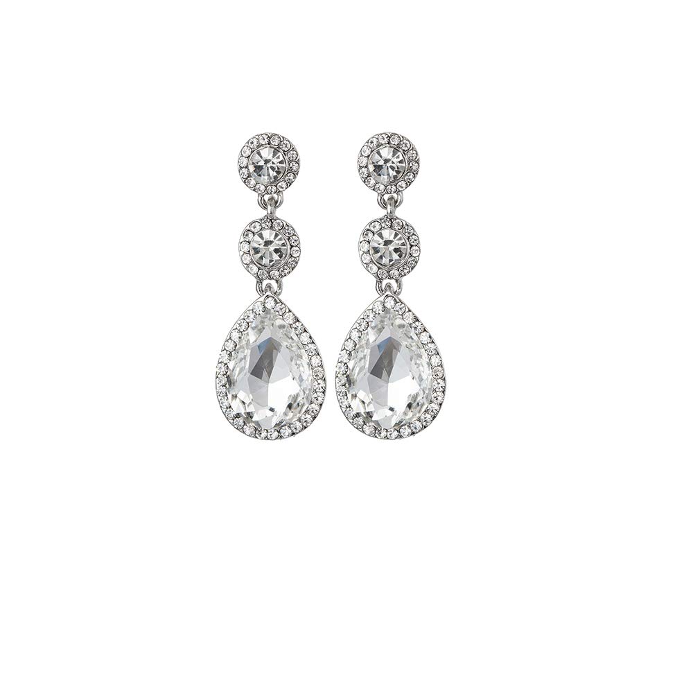 Elegant Wedding Bridal Crystal Tear Drop Dangle Earrings for Women