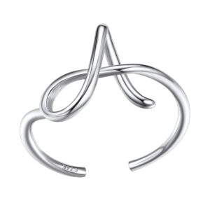 silvercute cute silver initial ring open adjustable women stackable rings|925 sterling silver a-z 26 letters initial name rings for women(alpahbet a)