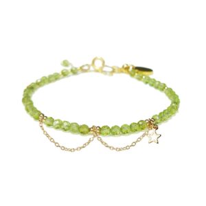 morchic 3mm green peridot gemstone faceted beads womens strand bracelet, easy adjustable 7-9 inch birthday gift