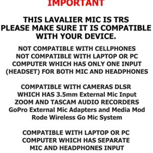 AGD Professional External TRS 3.5 Lavalier Lapel Microphone Clip-on Lav Mini Mic Compatible with Rode Wireless Transmitter Go GoPro MediaMod Zoom Tascam Audio Recorder DSLR Canon Nikon Sony YouTube