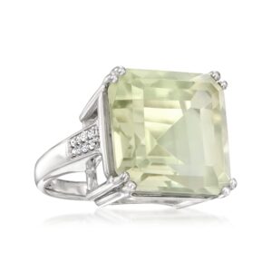 Ross-Simons 16.00 Carat Prasiolite and .19 ct. t.w. Diamond Ring in Sterling Silver. Size 7