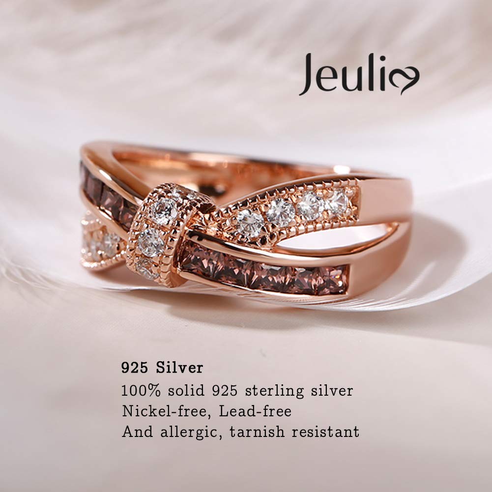 Jeulia Crossover Sterling Silver Women's Band Fashion Anniversary Promise Engagement Ring for Women with Gift Jewelry Box