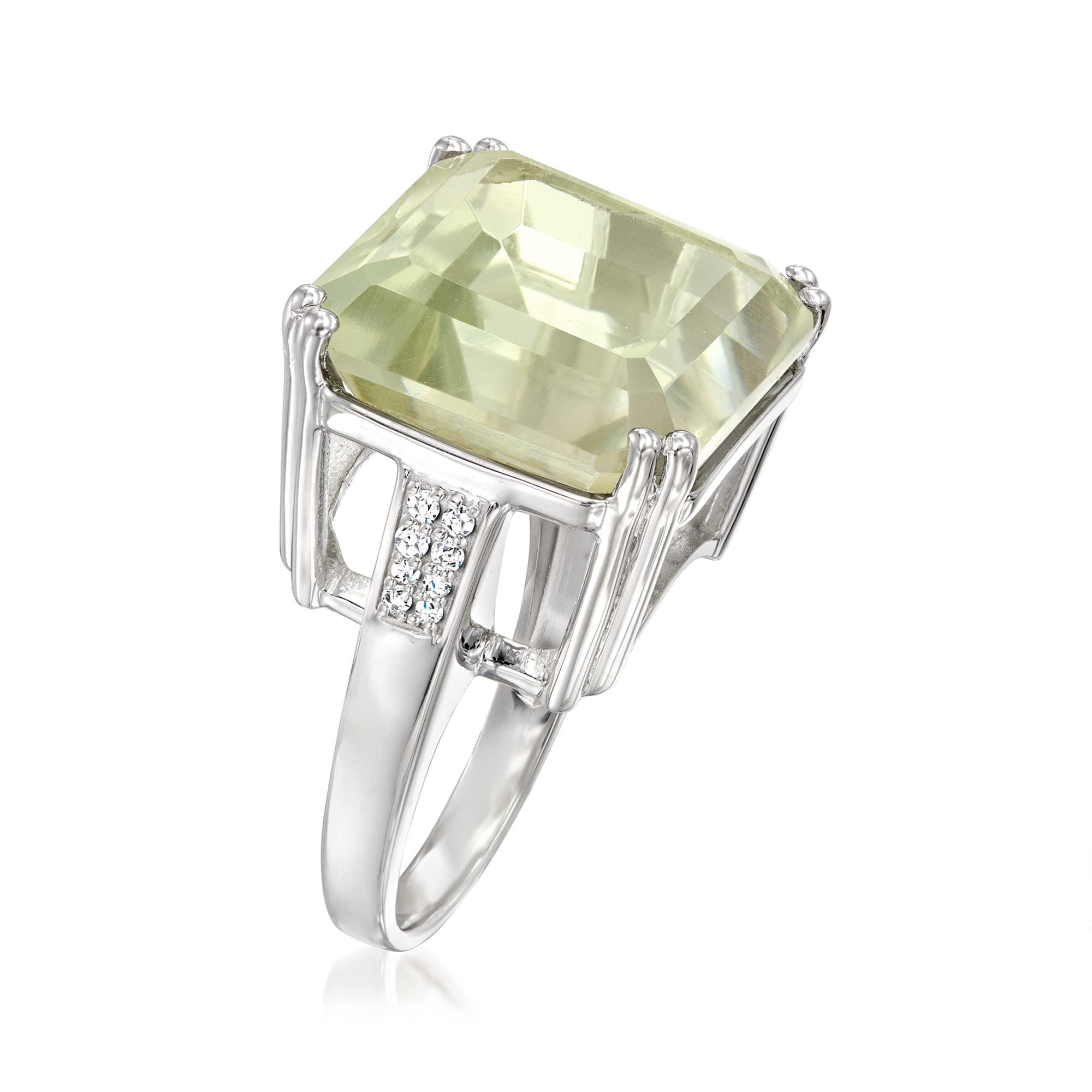 Ross-Simons 16.00 Carat Prasiolite and .19 ct. t.w. Diamond Ring in Sterling Silver. Size 7