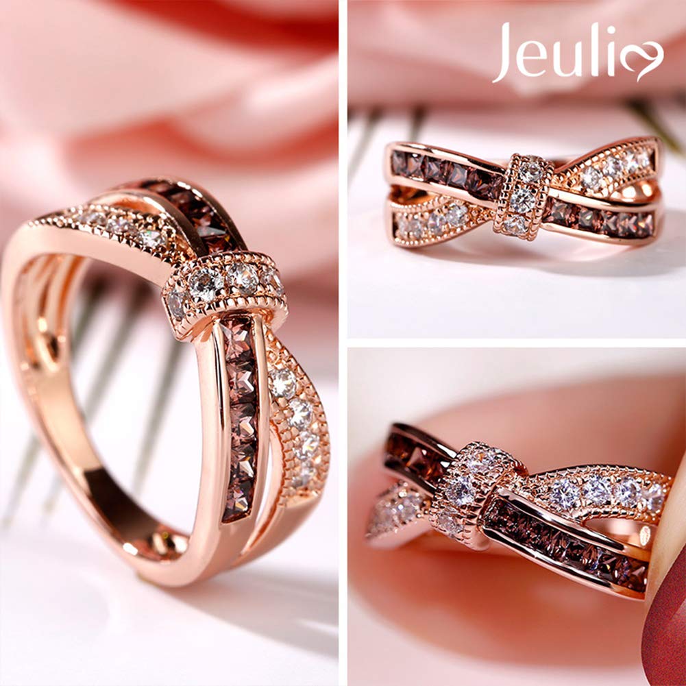 Jeulia Crossover Sterling Silver Women's Band Fashion Anniversary Promise Engagement Ring for Women with Gift Jewelry Box