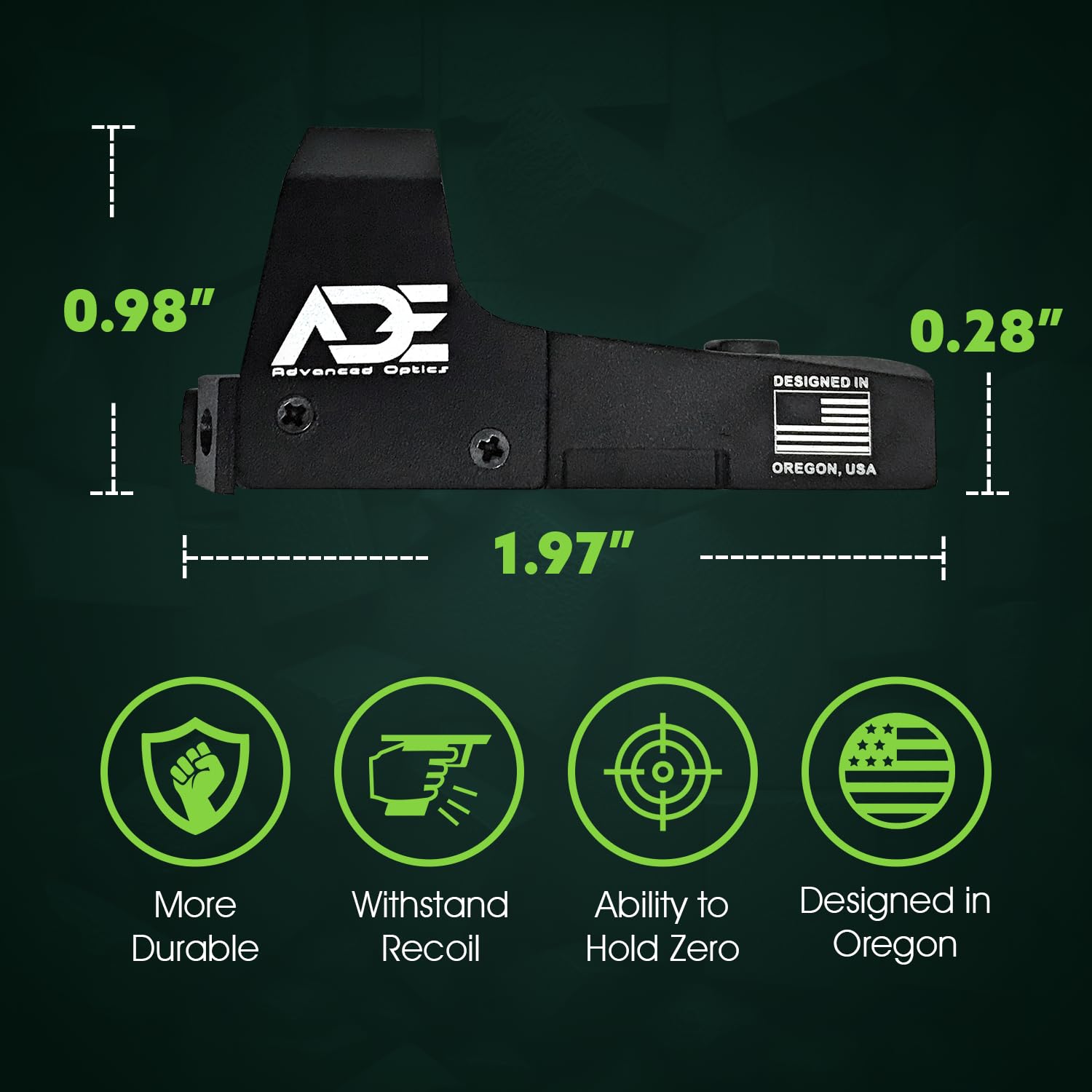 Ade Advanced Optics RD3-006B-2 Green Dot Sight for Handgun - Compatible with Doctor/Venom/Fastfire Footprint Red Dot