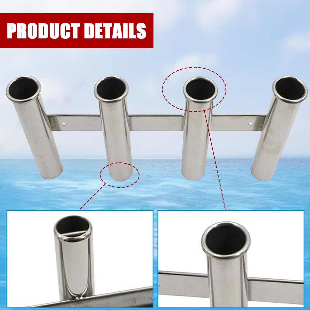 Stainless Steel Boat Fishing Rod Holder 4 Tubes Linkded Fishing Rod Rack Wall-Mounted Fishing Pod Racks for Marine Yacht Kayak Camper RV