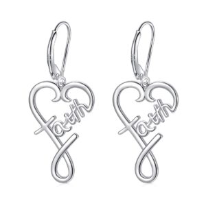 s925 sterling silver word calligraphy jewelry faith inspirational message charm love heart dangle drop hoop earring for women