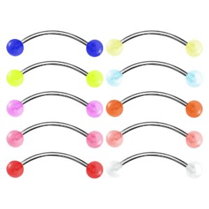 luxe modz snake eye tongue rings piercing jewelry glow in the dark 10 piece value pack surgical steel long shaft 16 gauge 14mm no duplicates