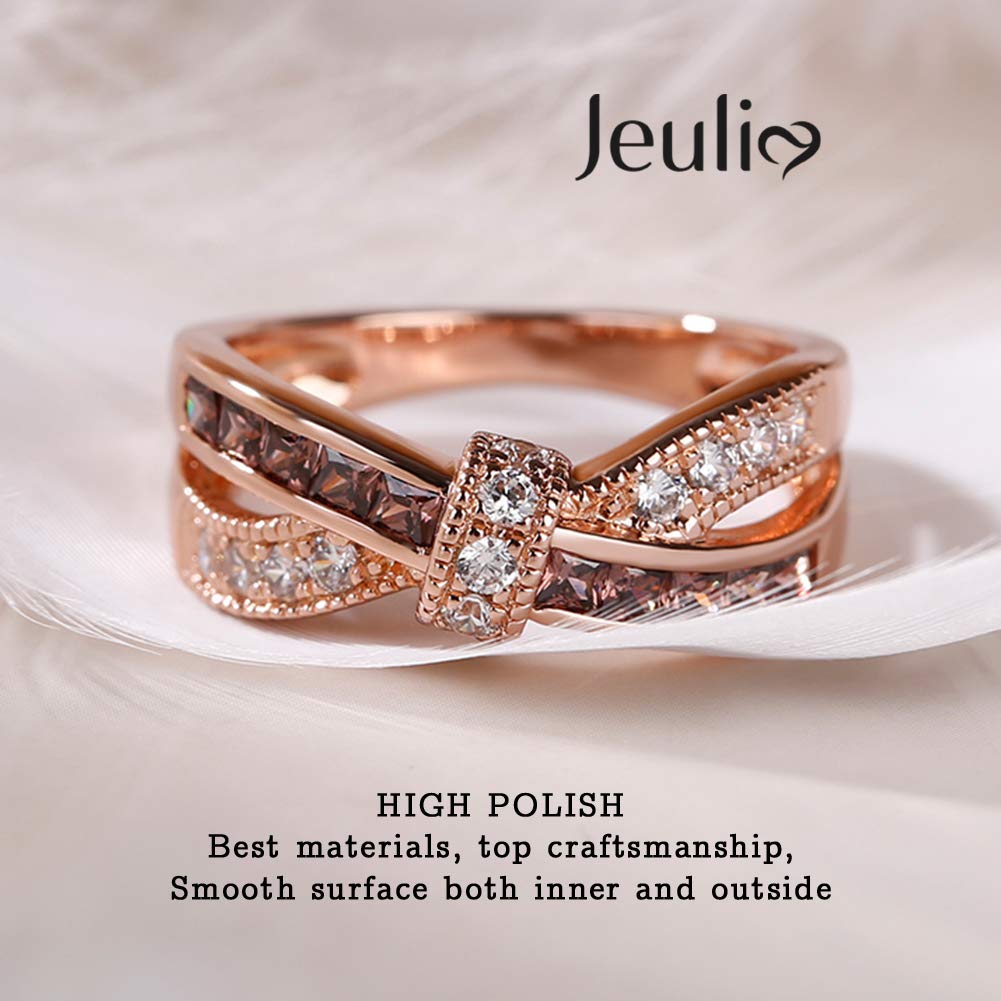 Jeulia Crossover Sterling Silver Women's Band Fashion Anniversary Promise Engagement Ring for Women with Gift Jewelry Box