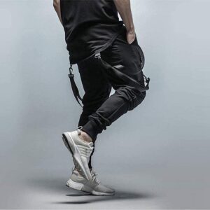 XYXIONGMAO Men's Futuristic Clothing Black Cargo Joggers Baggy Pants Tactical Gothic Techwear Streetwear Hip Hop Pants Cargo Pants for Men(Black, M)