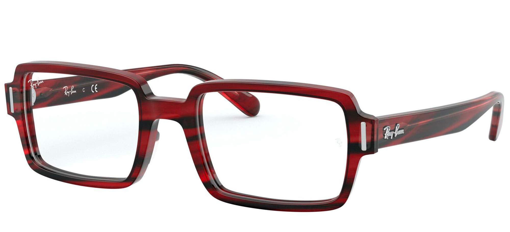 Ray-Ban Rx5473 Benji Rectangular Prescription Eyeglass Frames, Striped Red/Demo Lens, 50 mm