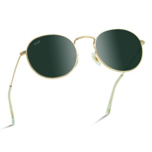 WearMe Pro - Reflective Lens Round Trendy Sunglasses (Gold Frame/Smoke Green Lens, 51)