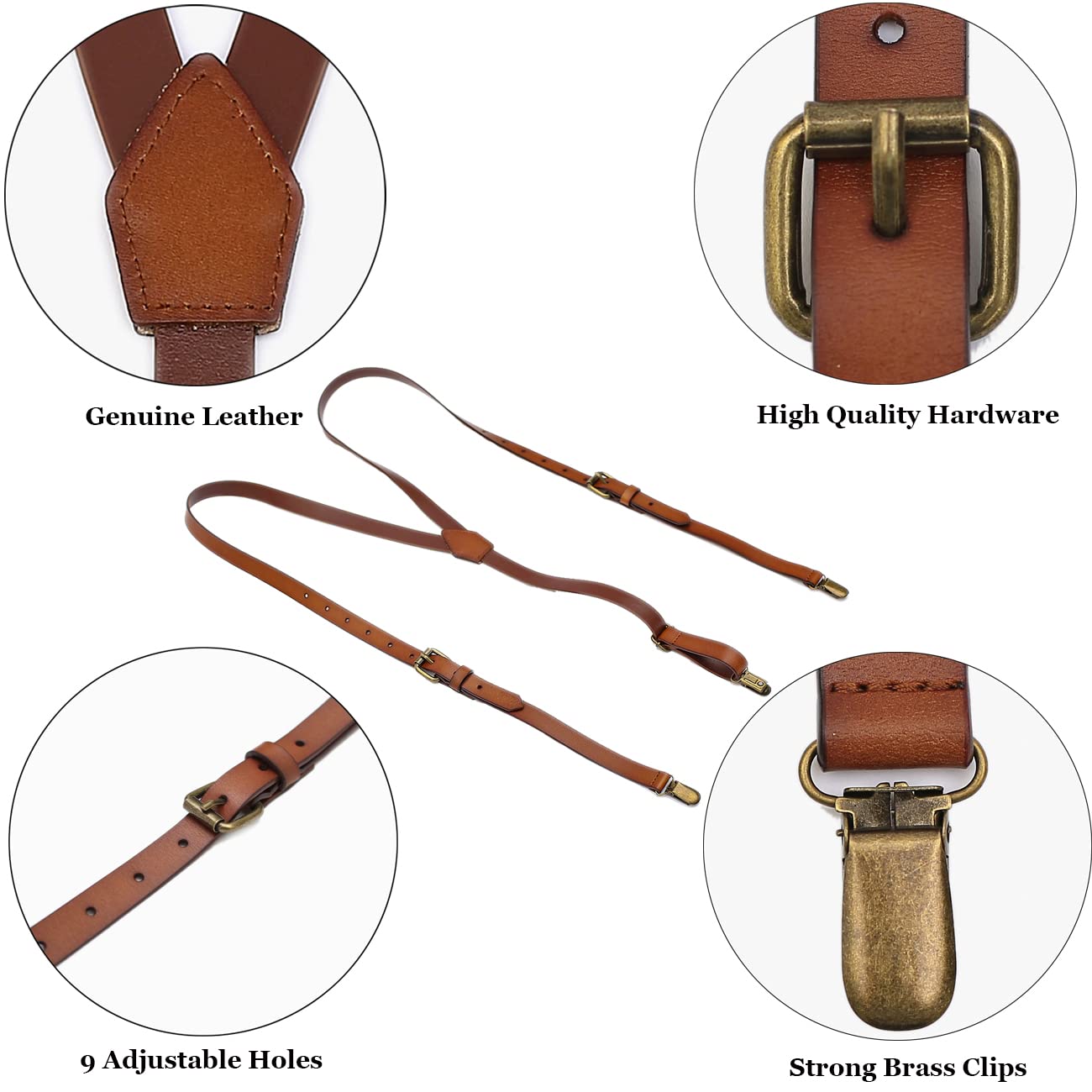 EURYNOME Leather Suspenders For Men, Brown Genuine Leather Suspenders Groomsmen Gifts (01#, L)