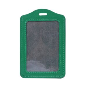 youngy 10 colors id window business work card holder leather case badge vertical type - green