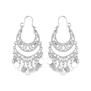 bohemian boho chandelier dangle drop earrings for women – lightweight filigree gypsy coin disc tassel charm hoops – included gift box (silver)