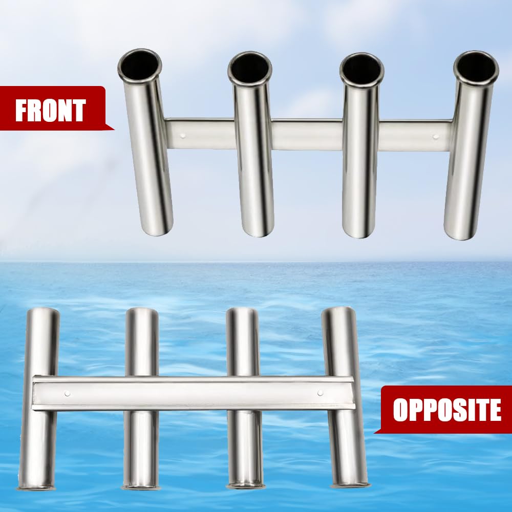 Stainless Steel Boat Fishing Rod Holder 4 Tubes Linkded Fishing Rod Rack Wall-Mounted Fishing Pod Racks for Marine Yacht Kayak Camper RV