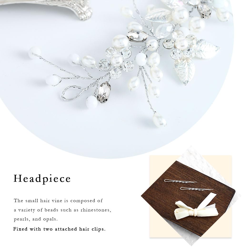 Gorais Bride Wedding Hair Vine Pearl Bridal Headpieces Leaf Hair Accessories for Women and Girls