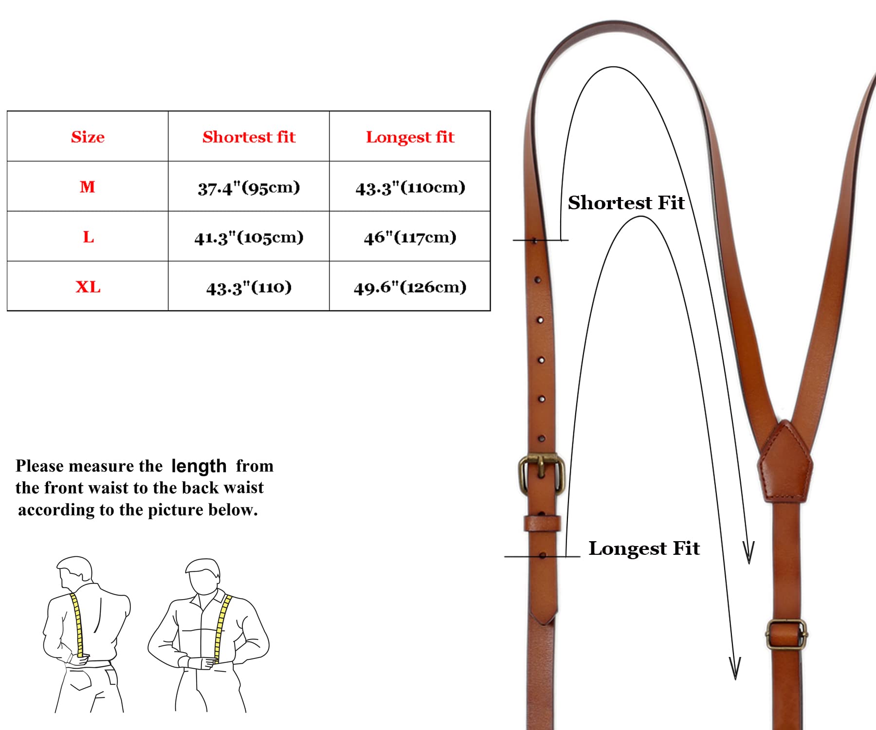 EURYNOME Leather Suspenders For Men, Brown Genuine Leather Suspenders Groomsmen Gifts (01#, L)