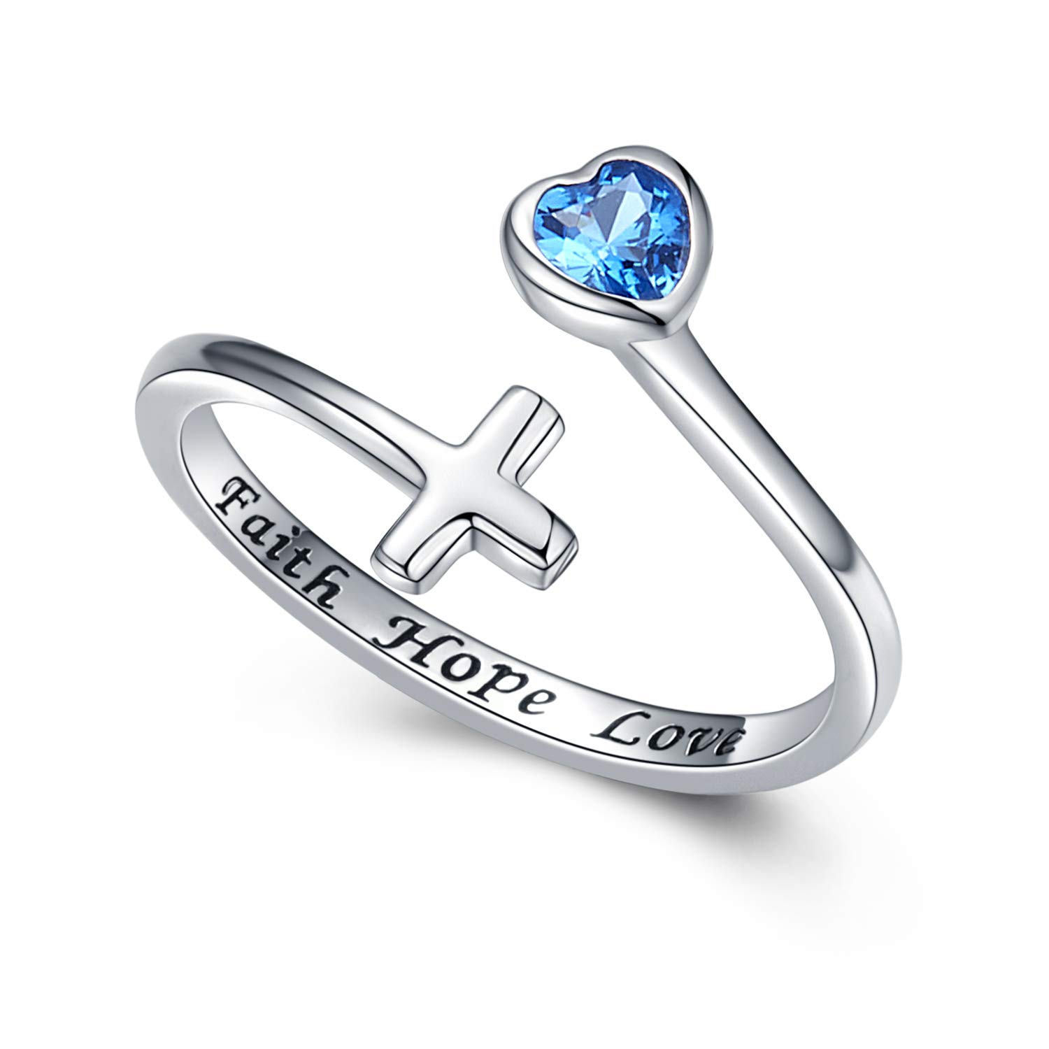 Faith Hope Love Jewelry for Women - 925 Sterling Silver Cross Adjustable Wrap Ring Y-pendant Necklace Inspirational Jewelry Gift for Girlfriend Teen Ladies (Faith ring)