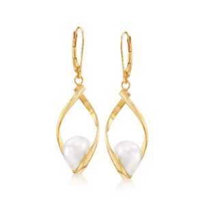 ross-simons 8.5-9mm cultured pearl twisted drop earrings in 14kt yellow gold