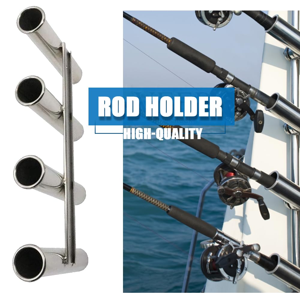 Stainless Steel Boat Fishing Rod Holder 4 Tubes Linkded Fishing Rod Rack Wall-Mounted Fishing Pod Racks for Marine Yacht Kayak Camper RV