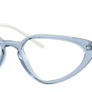 Ray-Ban Rx7188 Rectangular Prescription Eyeglass Frames, Transparent Light Blue/Demo Lens, 54 mm