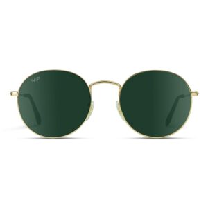 wearme pro - reflective lens round trendy sunglasses (gold frame/smoke green lens, 51)