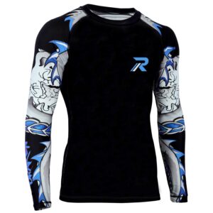 ROAR MMA Rash Guard & BJJ Shorts Set Mens Women Fight Wear Muay Thai Grappling Training (Darken Blue Sleeve 2Pcs Set, Large)