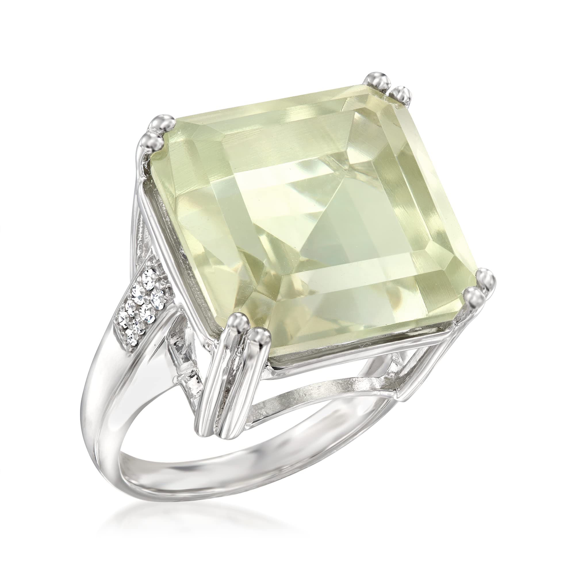 Ross-Simons 16.00 Carat Prasiolite and .19 ct. t.w. Diamond Ring in Sterling Silver. Size 7