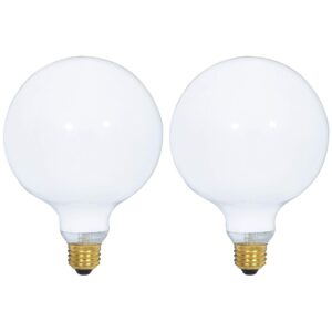 kor (2 pack) g40 incandescent light bulb 2700k soft light, decorative globe light bulbs,e26 medium base, perfect use for decor, pendant, bathroom/vanity mirror makeup, dimmable. white-finish (60)