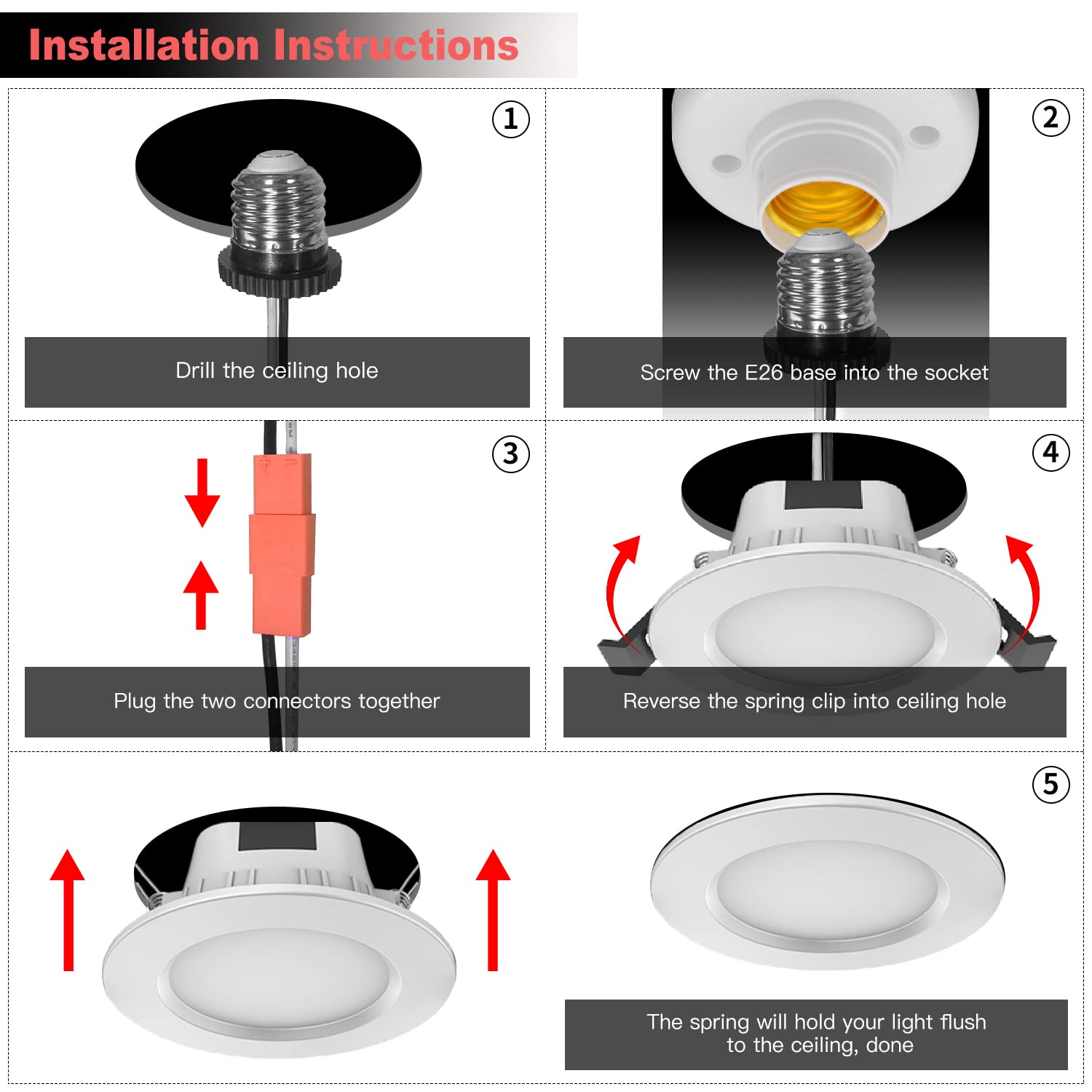 MagicLight Smart Retrofit 3 Inch 5 Watts E26 LED Recessed Down Light, Dimmable, RGBCW Color Changing Bluetooth Smart LED Downlight Trims, 10 Pack