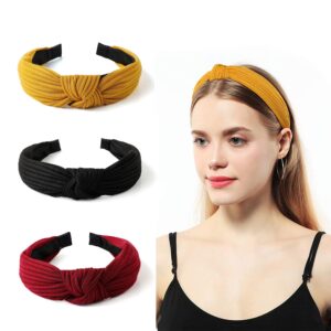 gloppie fashion headbands knotted wide headbands for women hair accessories workout hairbands top knot head bands for girls 3 pack