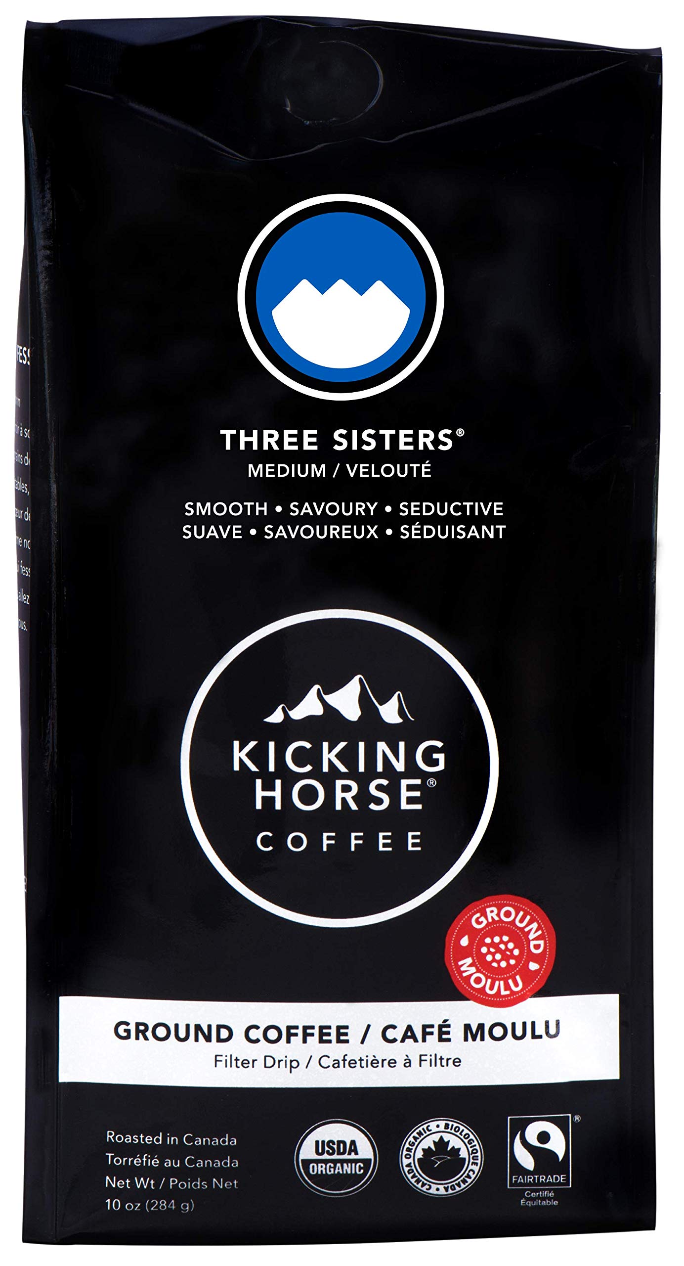 Kicking Horse Coffee Three Sisters Medium Roast Whole Bean and Ground Coffee Bundle (10 oz)