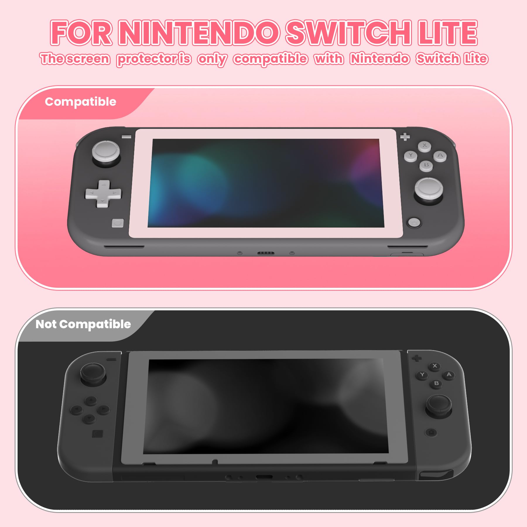 eXtremeRate 2 Pack Cherry Blossoms Pink Border Transparent HD Clear Protector Film, Tempered Glass Screen Protector for Nintendo Switch Lite