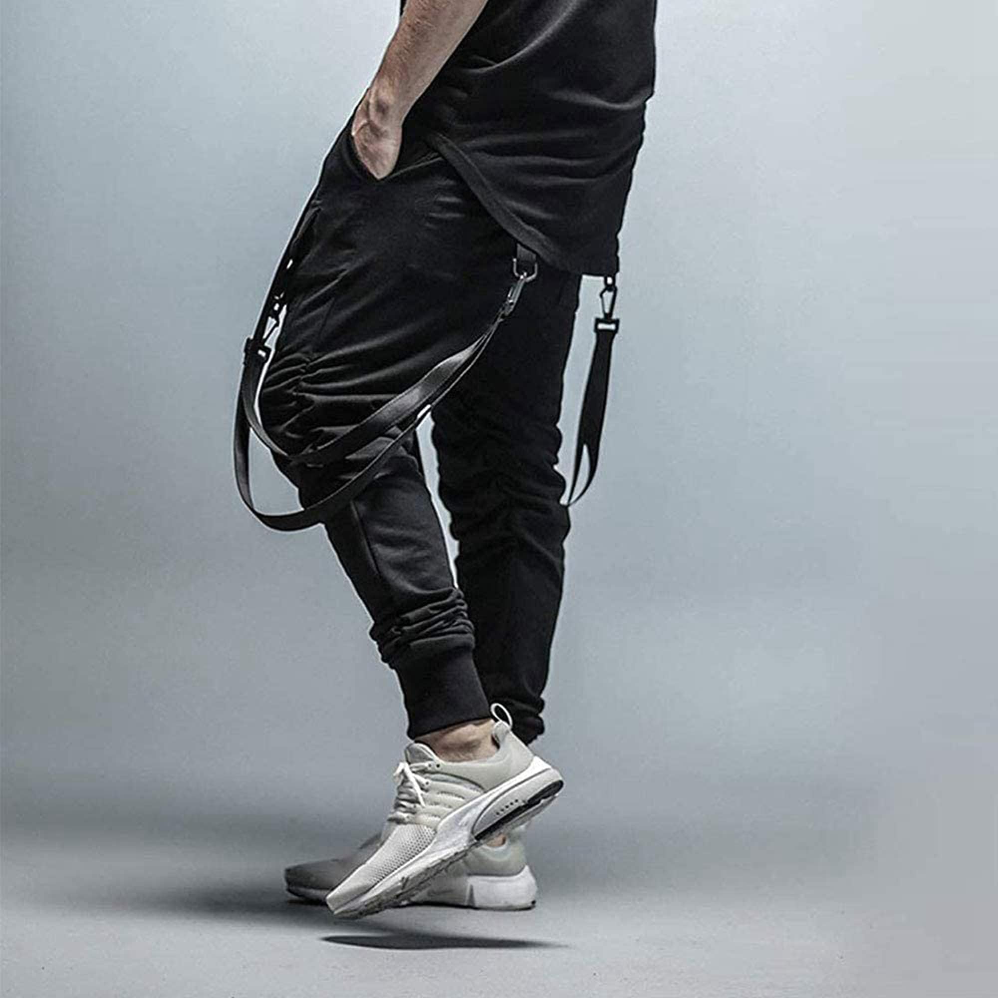 XYXIONGMAO Men's Futuristic Clothing Black Cargo Joggers Baggy Pants Tactical Gothic Techwear Streetwear Hip Hop Pants Cargo Pants for Men(Black, M)