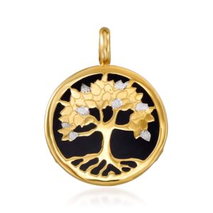 ross-simons 17mm black onyx tree of life pendant in 14kt yellow gold