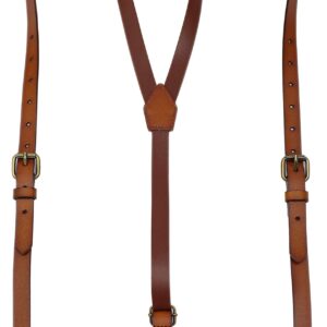 EURYNOME Leather Suspenders For Men, Brown Genuine Leather Suspenders Groomsmen Gifts (01#, L)