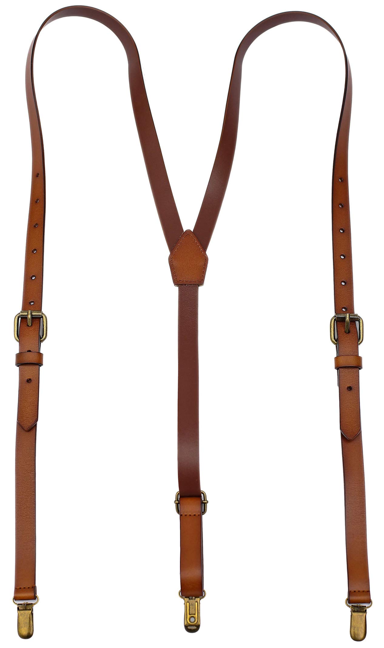 EURYNOME Leather Suspenders For Men, Brown Genuine Leather Suspenders Groomsmen Gifts (01#, L)