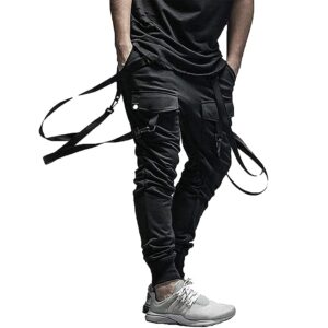 xyxiongmao men's futuristic clothing black cargo joggers baggy pants tactical gothic techwear streetwear hip hop pants cargo pants for men(black, m)