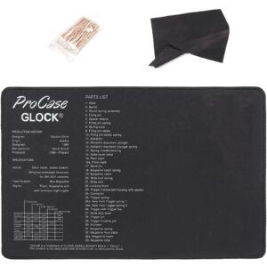 procase gun cleaning mat with cotton swabs and cleaning cloth, pistol gunsmith maintenance tools oil-resistant anti-slip printing mat, 11.3” x 17.3”, black