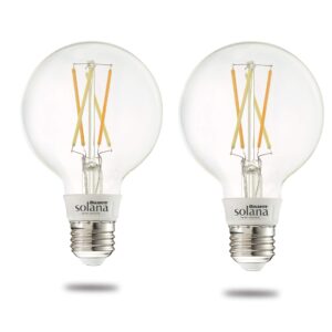 bulbrite solana 2-pack g25 wifi connected edison filament led smart light bulb, clear