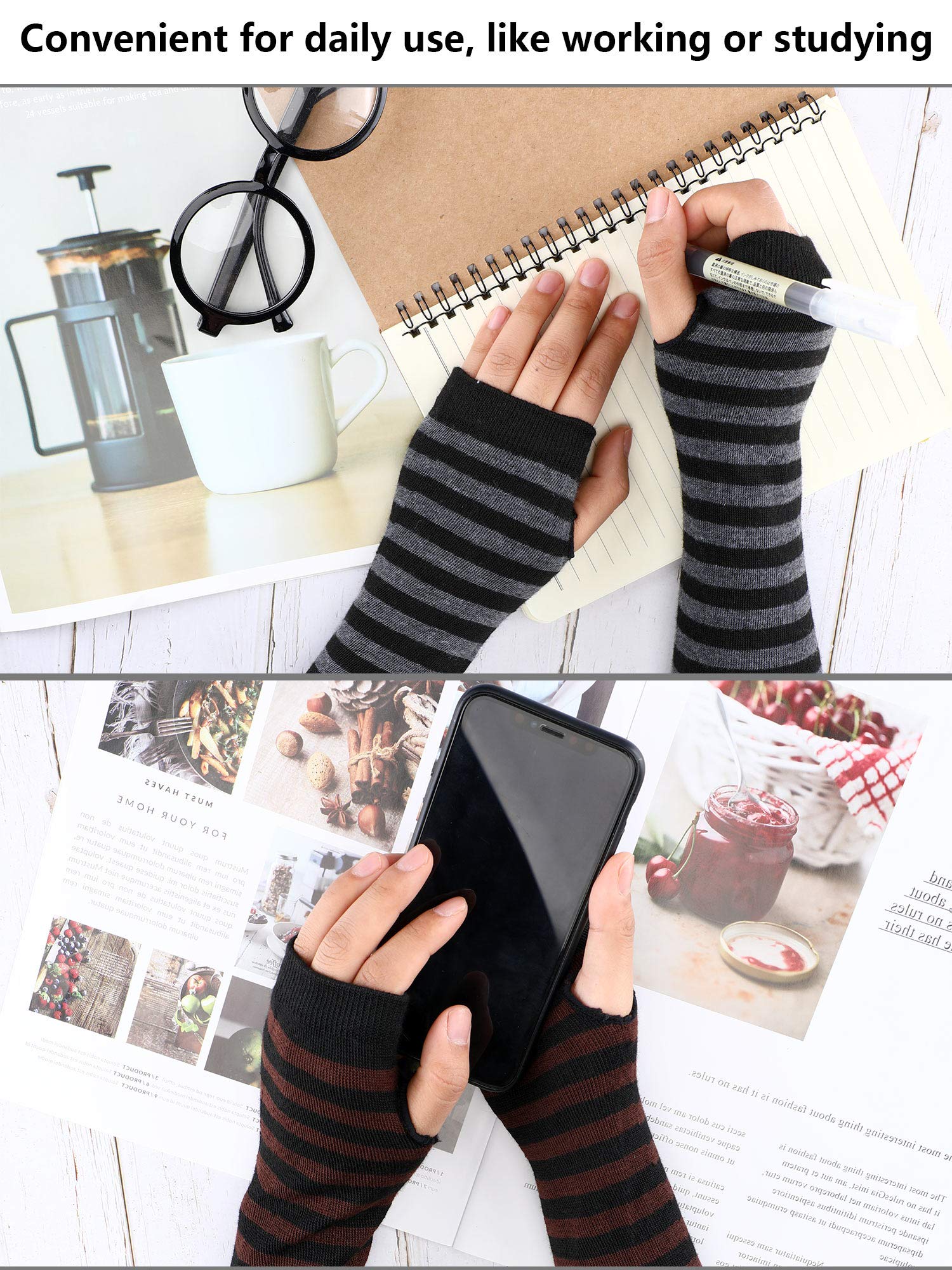 Geyoga 6 Pairs Women Long Fingerless Gloves Winter Knitted Wrist Arm Warmers Stretchy Thumb Hole Gloves Gift