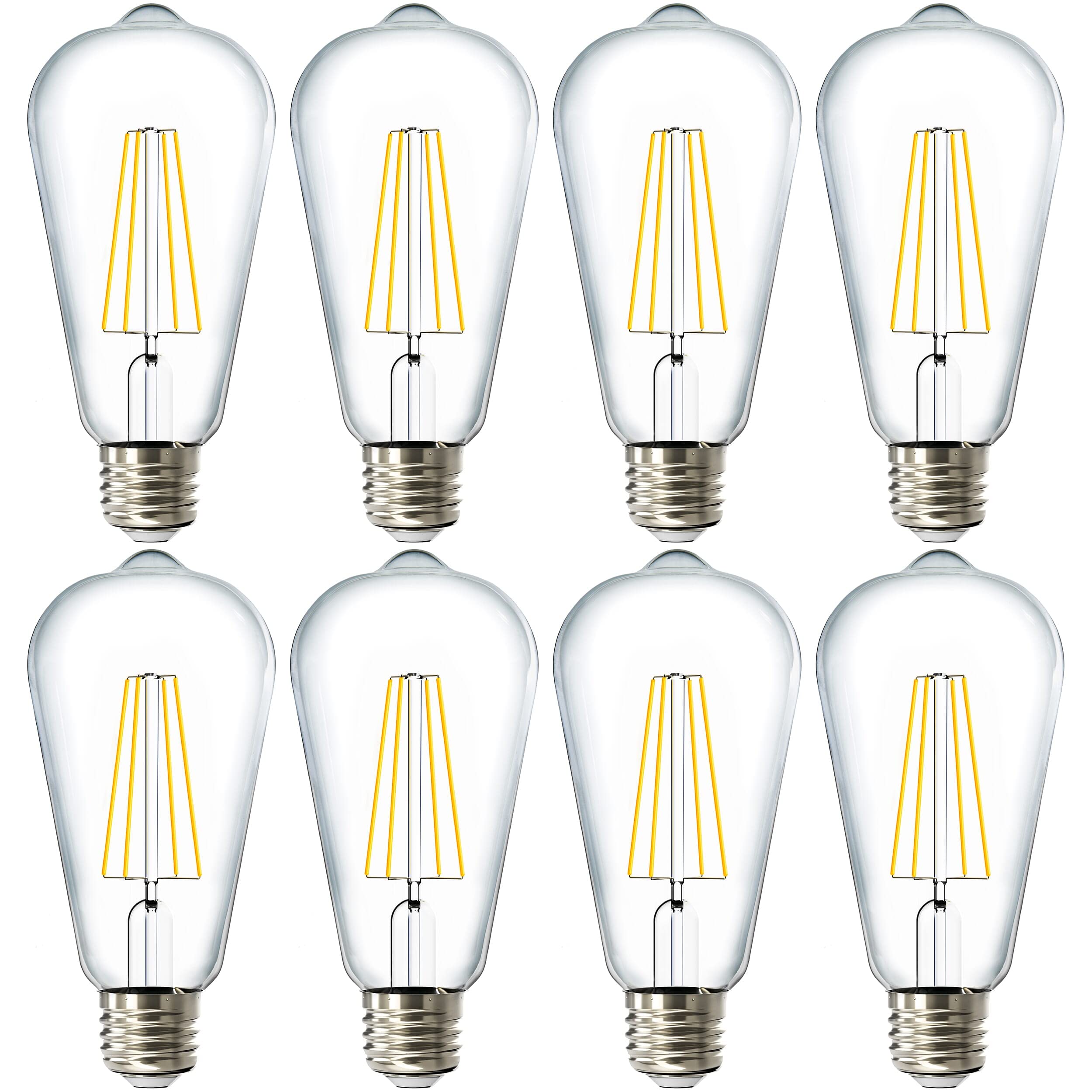 Sunco 8 Pack 60W Vintage LED Edison Bulbs Equivalent 8.5W CRI92 800 Lumens, Dimmable ST64 Filament 3000K Warm White E26 Medium Base Light Bulbs High Brightness Clear Glass Waterproof UL