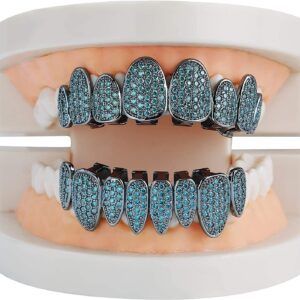 canjoyn 18K Gold Plated Iced Out Simulated Diamond Grills for Your Teeth with Molding Bars