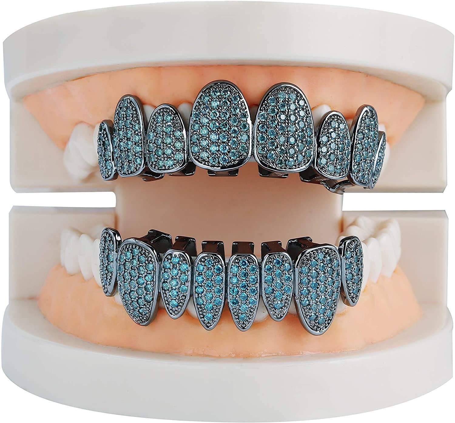 canjoyn 18K Gold Plated Iced Out Simulated Diamond Grills for Your Teeth with Molding Bars