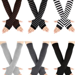 Geyoga 6 Pairs Women Long Fingerless Gloves Winter Knitted Wrist Arm Warmers Stretchy Thumb Hole Gloves Gift