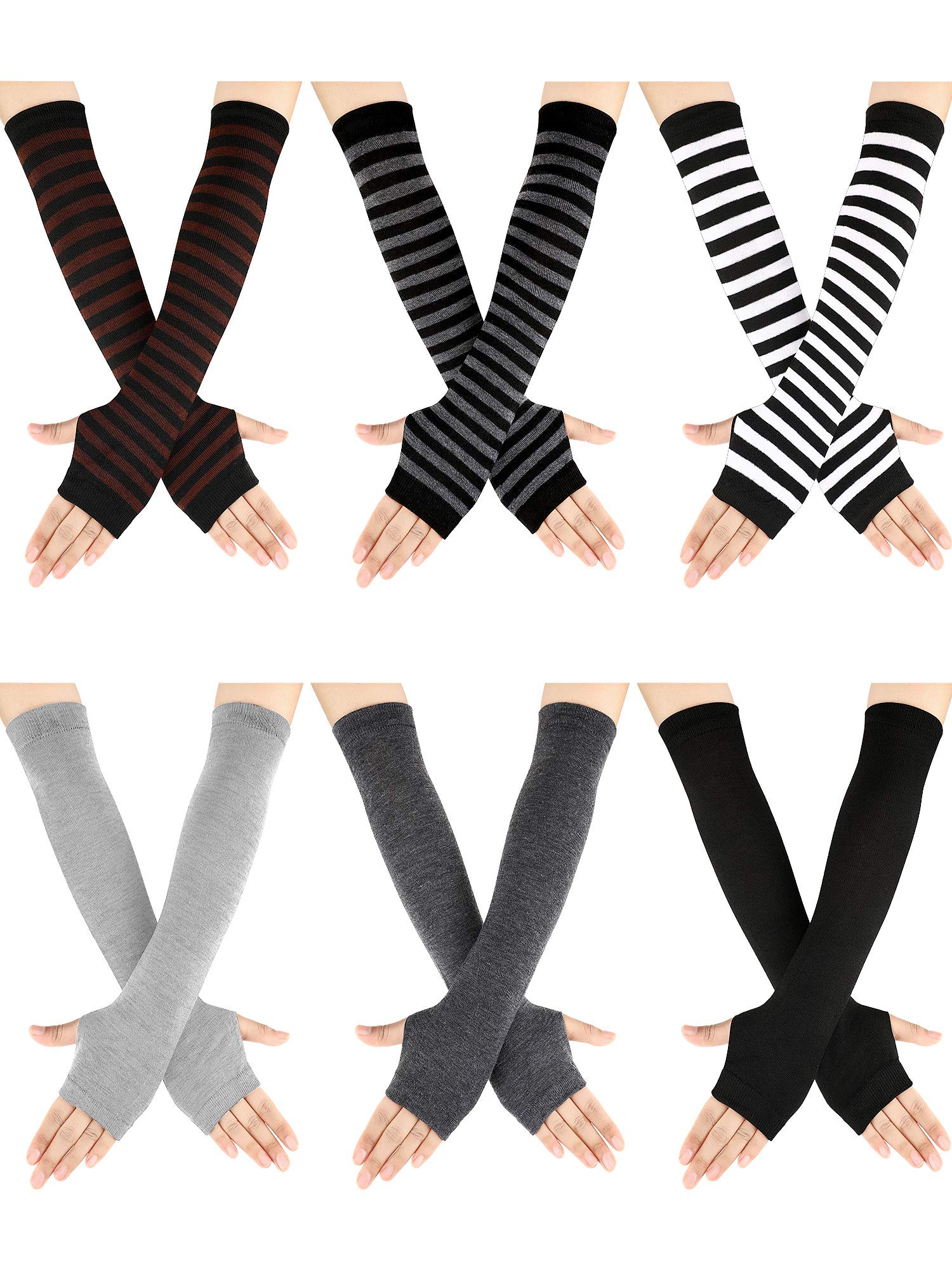 Geyoga 6 Pairs Women Long Fingerless Gloves Winter Knitted Wrist Arm Warmers Stretchy Thumb Hole Gloves Gift