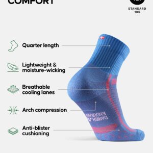 DANISH ENDURANCE 3 Pack Running Socks for Long Distances, Quarter, Men & Women, Light Blue/Orange, US Women 11-13 // US Men 9.5-12.5