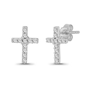 araiya fine jewelry 10k white gold round-shape diamond cross stud earrings for women (1/4 cttw, i-j color, i2-i3 clarity)